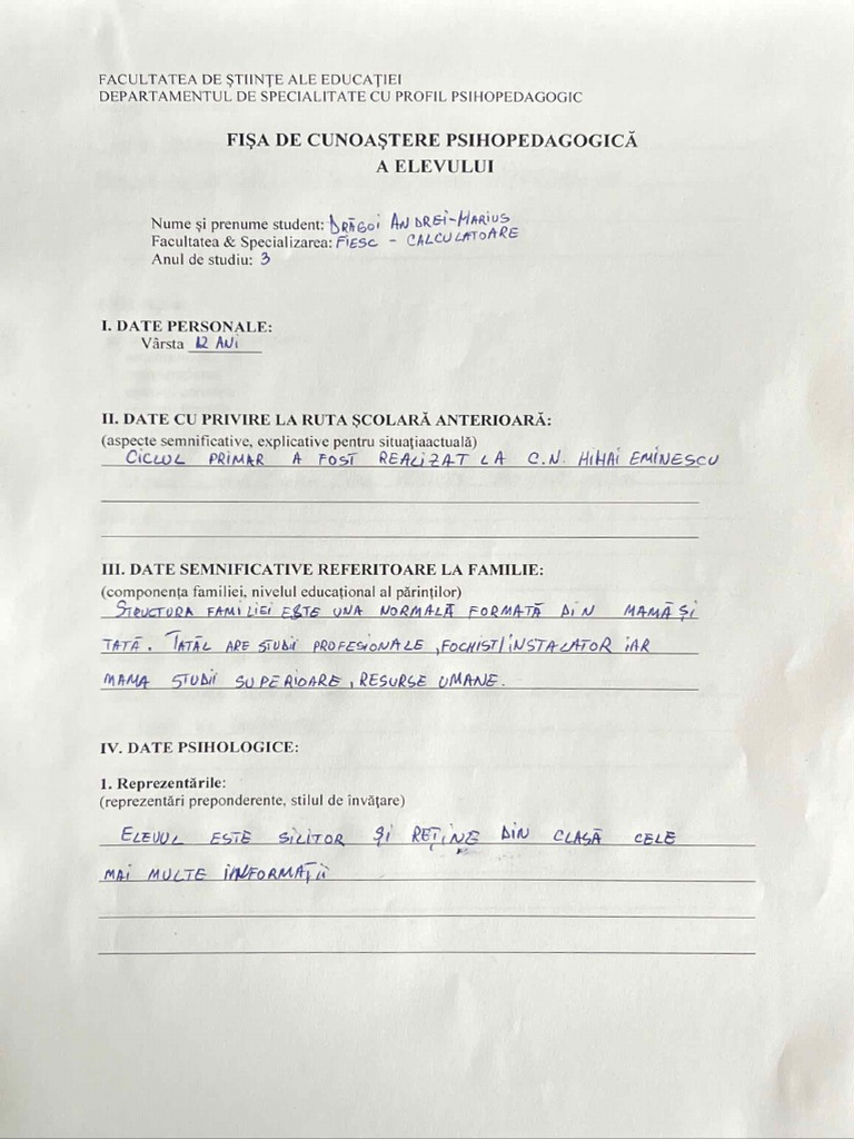 Fisa de cunoastere | PDF