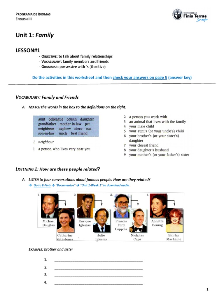 Talking About Family (Handout 1 - Week 1) | PDF | Social Institutions ...