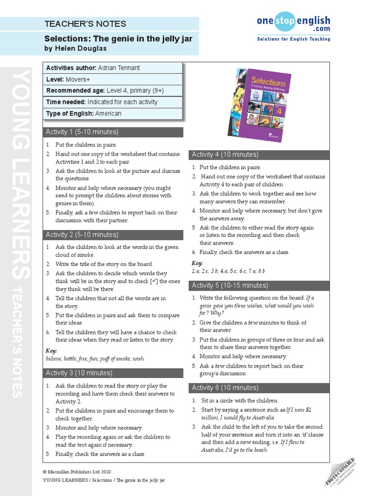 Engaging Activities for "The Genie in the Jelly Jar" | PDF