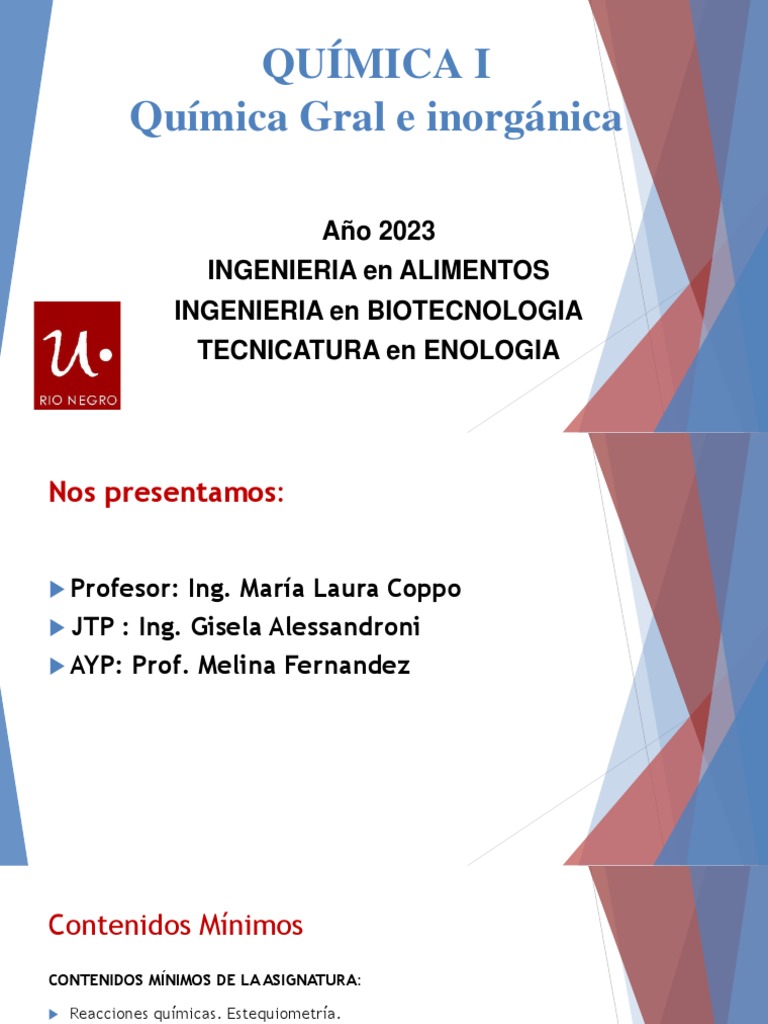 Presentación Química I 2023 | PDF | Masa | Ciencias fisicas