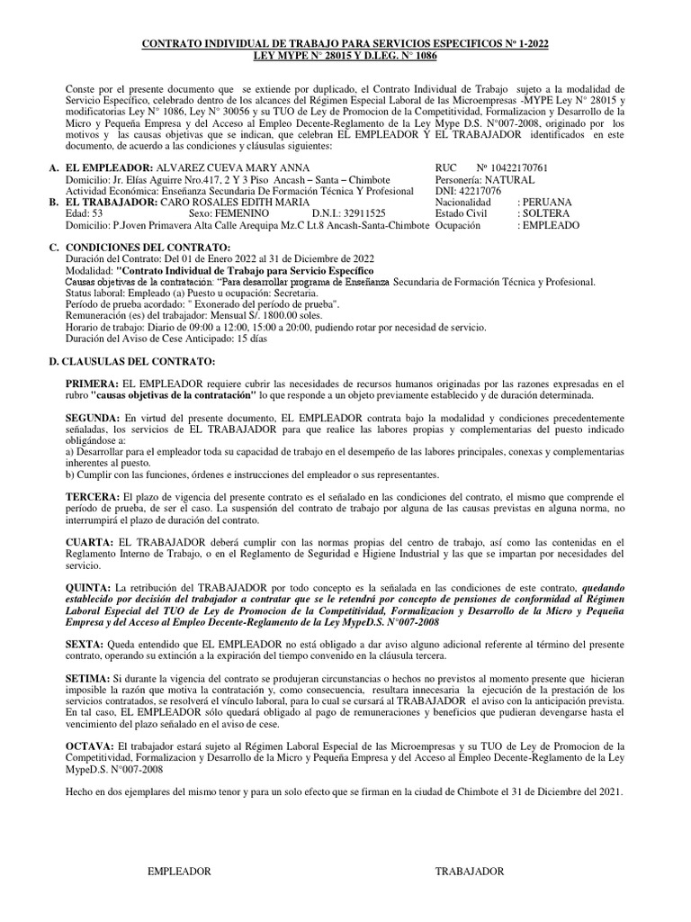 5 - Contrato Micro - Edith Maria | PDF | Derecho laboral | Seguridad y ...