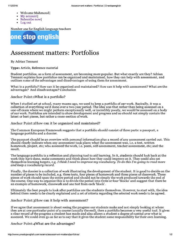 Portfolios - Onestopenglish | PDF