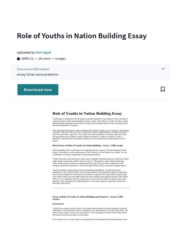 Role of Youths in Nation Building Essay - PDF - Economic Development ...