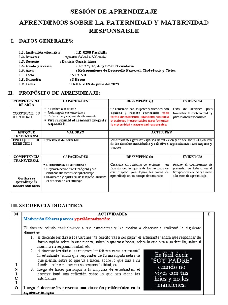 4° Sesión de Paternidad y Maternidad Responsable | PDF | Evaluación | Maestros