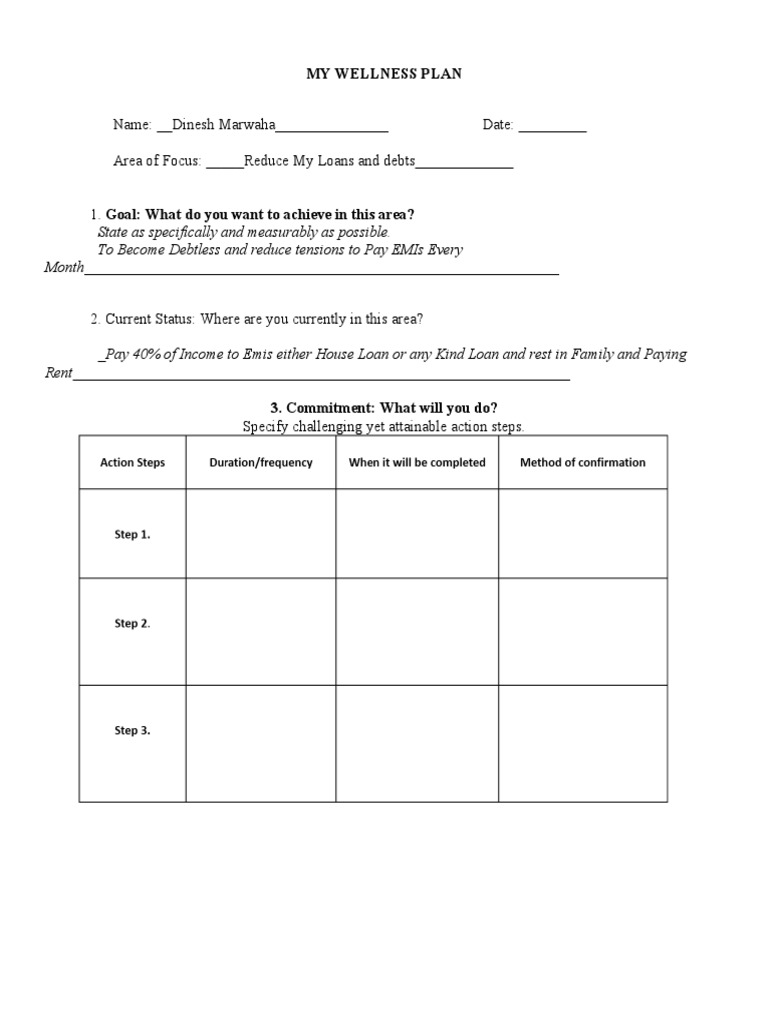 Achieveing Lifestyle Changes Worksheet | PDF