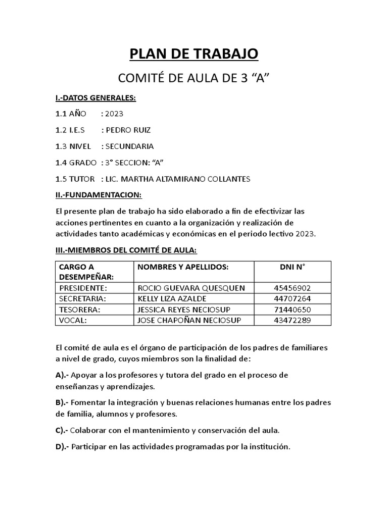 PLAN DE TRABAJO 3a | PDF