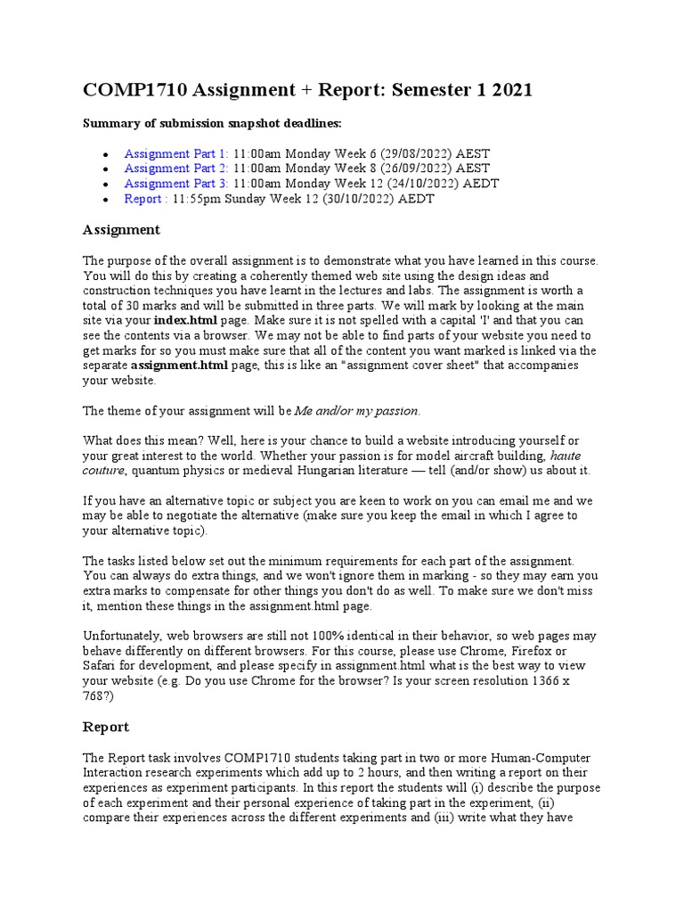 Comp1710 Assignment And Report Specifications Revised Pdf World Wide Web Internet And Web