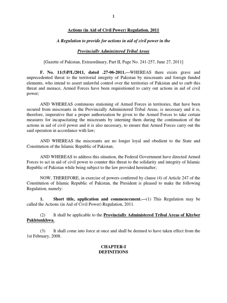 Actions (In Aid of Civil Power) Regulation 2011 | PDF