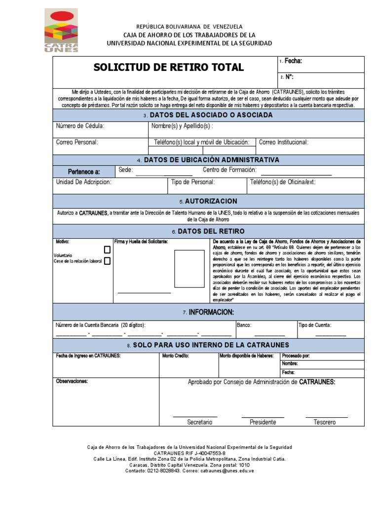 Nueva Planilla de Retiro Total | Descargar gratis PDF | Bancos | Venezuela