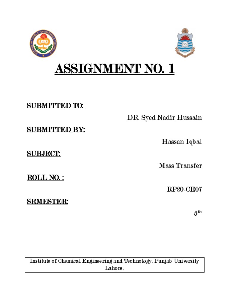 Mass transfer assignment HASSAN IQBAL . 2 | PDF | Gases | Diffusion
