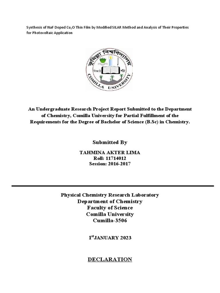 New Research Project Report - Tahmima11714012 | PDF | Solar Cell | Thin ...