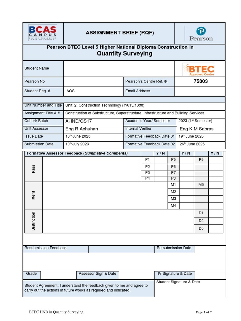 Quantity Surveying: Pearson BTEC Level 5 Higher National Diploma ...