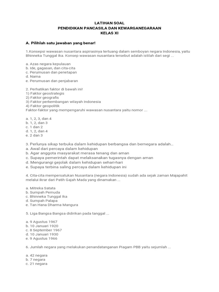 Latihan Soal PKN Kls Xi 2022-2023 | PDF