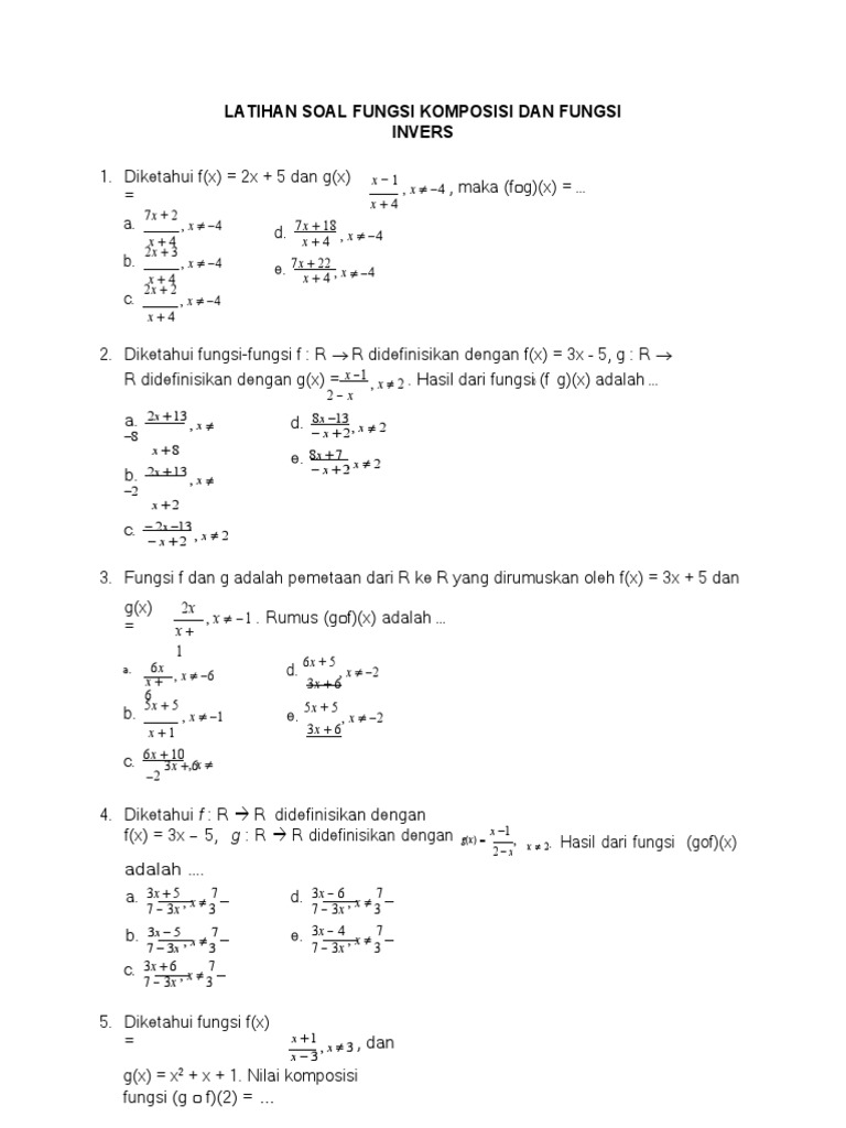 Latihan Soal Fungsi Komposisi Dan Fungsi Invers | PDF