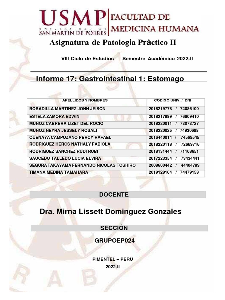 Informe 17-Patologia II | PDF | Relaciones personales, crianza y desarrollo personal | Salud y ...