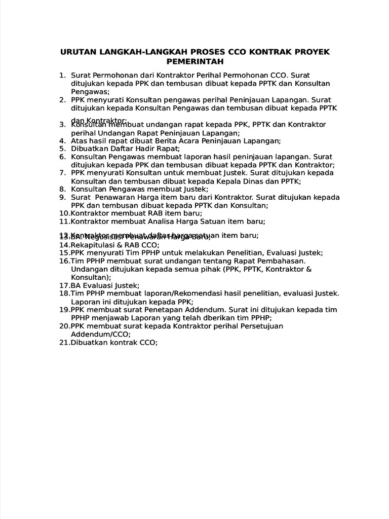 Proses CCO Kontrak Proyek Pemerintah | PDF