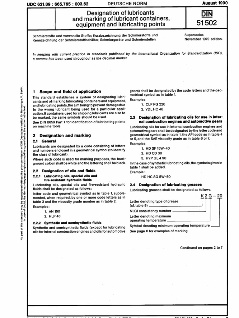 DIN 51502 Norma Lubrif | PDF