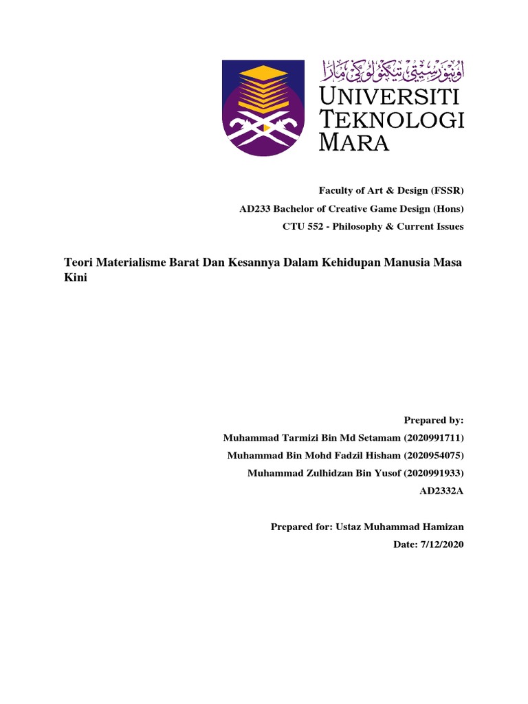 1) Teori Materialisme Barat & Kesannya Terhadap Masa Kini (DR Hamizan) | PDF