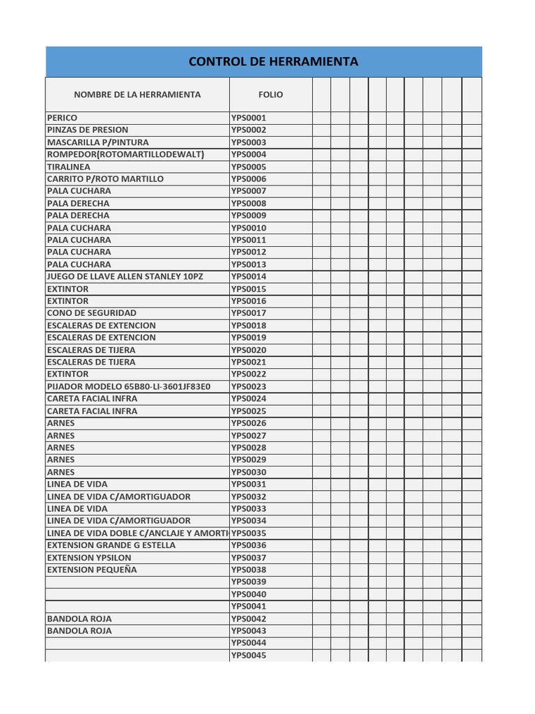Inventario de Herramienta Por Folios | PDF | Hogar, jardinería y bricolaje