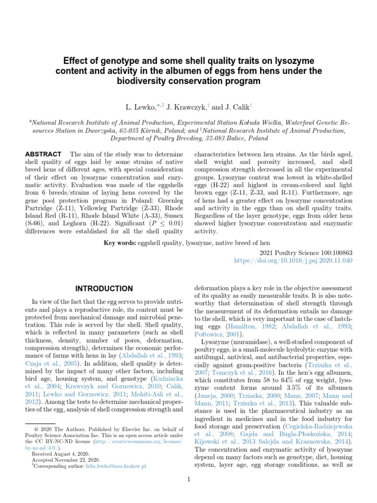 2021 Lewko Effect of Genotype and Some Shell Quality Traits On Lysozyme ...