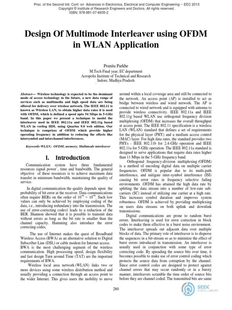 Design of Multimode Interleaver Using OFDM in WLAN Application | PDF | Orthogonal Frequency ...