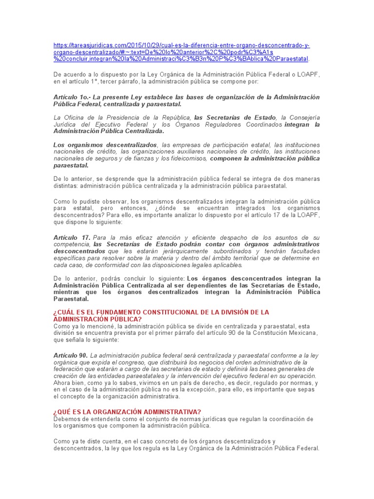 Organismos Descentralizados y Desconcentrados | PDF