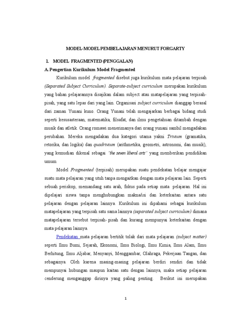 Model Pembelajaran Fragmented Fogarty | PDF | Sains & Matematika