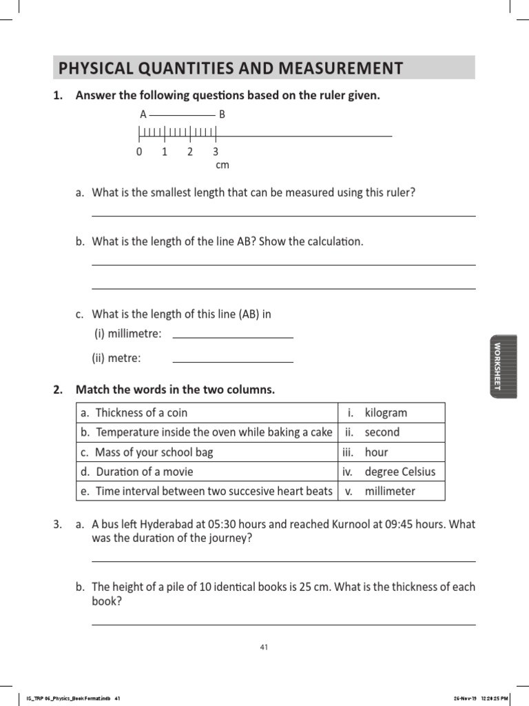 Measurement and Physical Quantities Worksheet | PDF