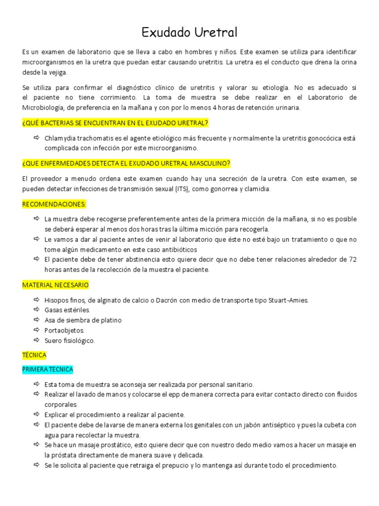 Exudado Uretral: Diagnóstico y Procedimiento | PDF | Medicina ...