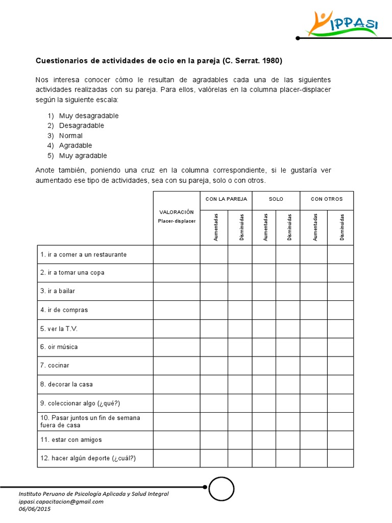 Cuestionario de Actividades de Ocio en La Pareja | PDF