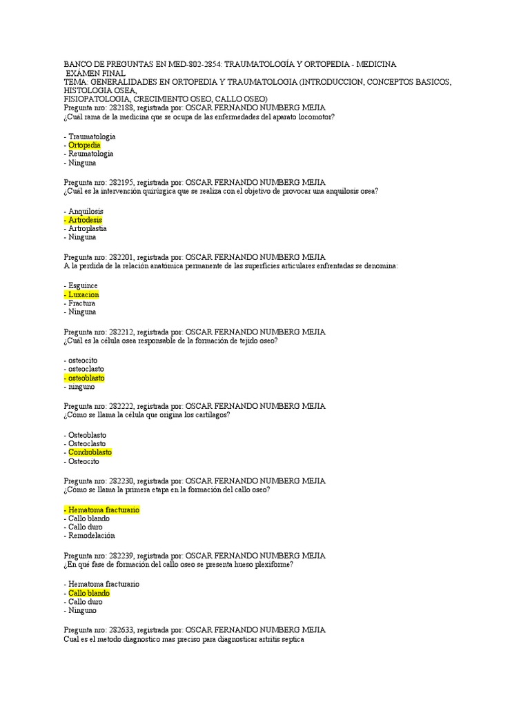 Banco de Preguntas en Med | PDF | Articulación | Hueso