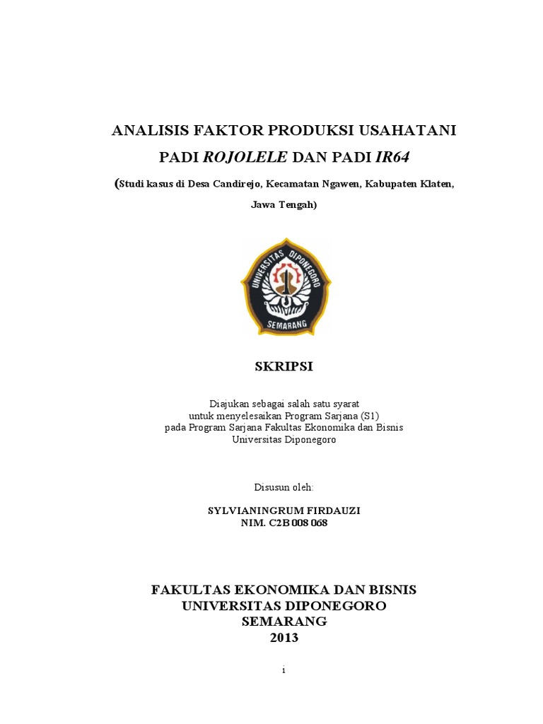 Analisis Faktor Produksi Usahatani Padi Rojolele Dan Padi Ir64 | PDF