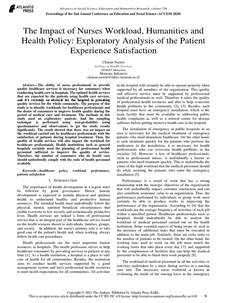 The Impact of Nurses Workload, Humanities and Health Policy: Exploratory Analysis of The Patient ...