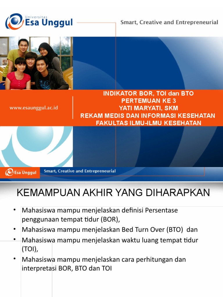 Indikator Bor, Toi Dan Bto Pertemuan Ke 3 Yati Maryati, SKM Rekam Medis Dan Informasi Kesehatan ...