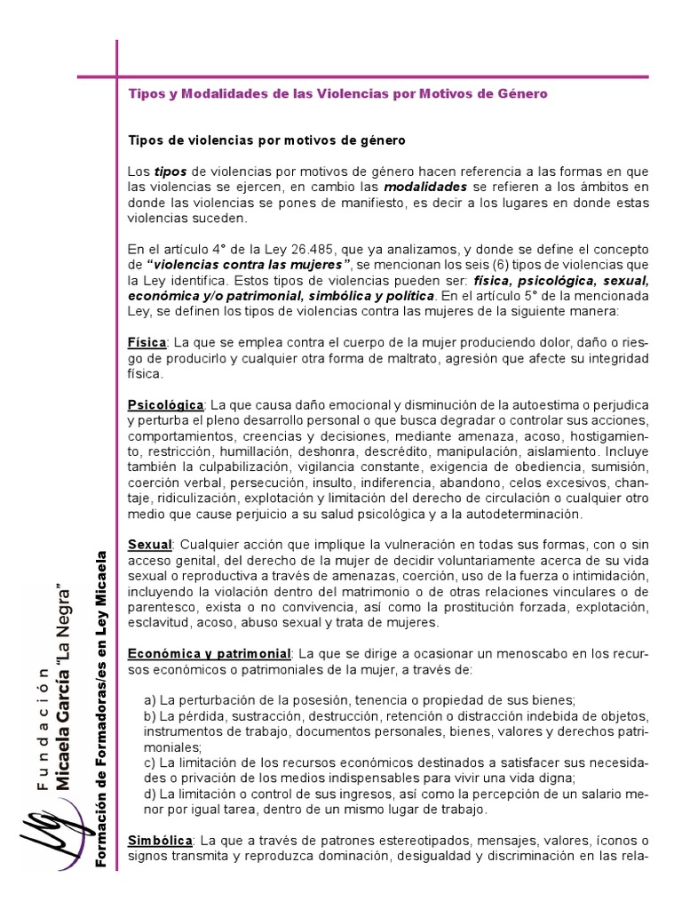 12 Tipos Y Modalidades De Violencias Por Motivos De Género Pdf La