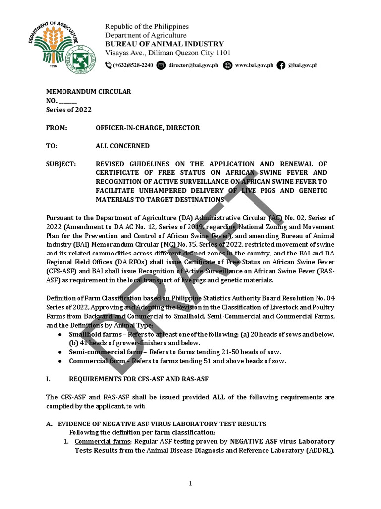 Revised Guidelines of BAI MC NO. 35 - Draft | PDF