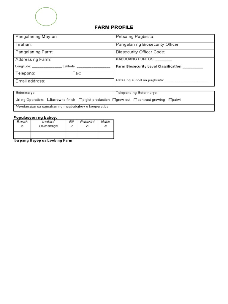Farm Profile and Biosecurity Evaluation Form | PDF