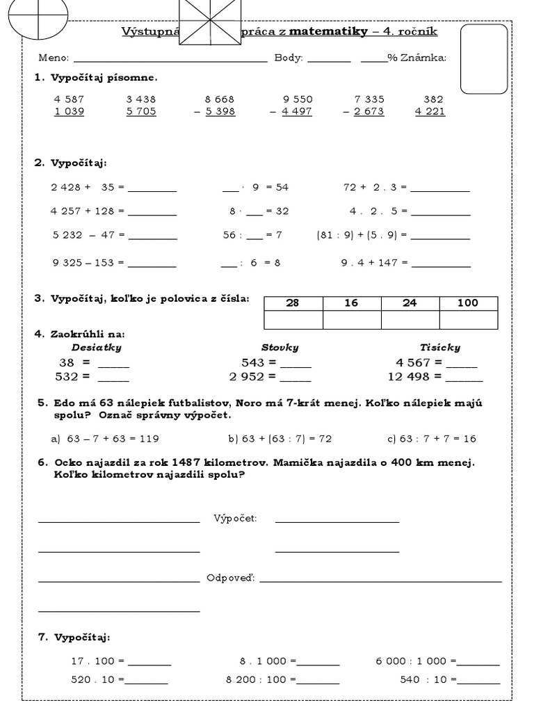 Výstupná Písomná Práca 4. Trieda | PDF