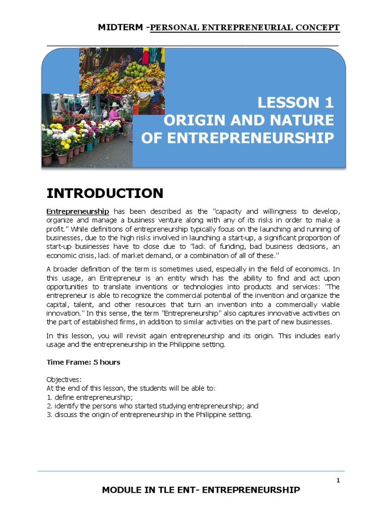 Mid Lesson 1 Entrep | PDF | Entrepreneurship | Economies