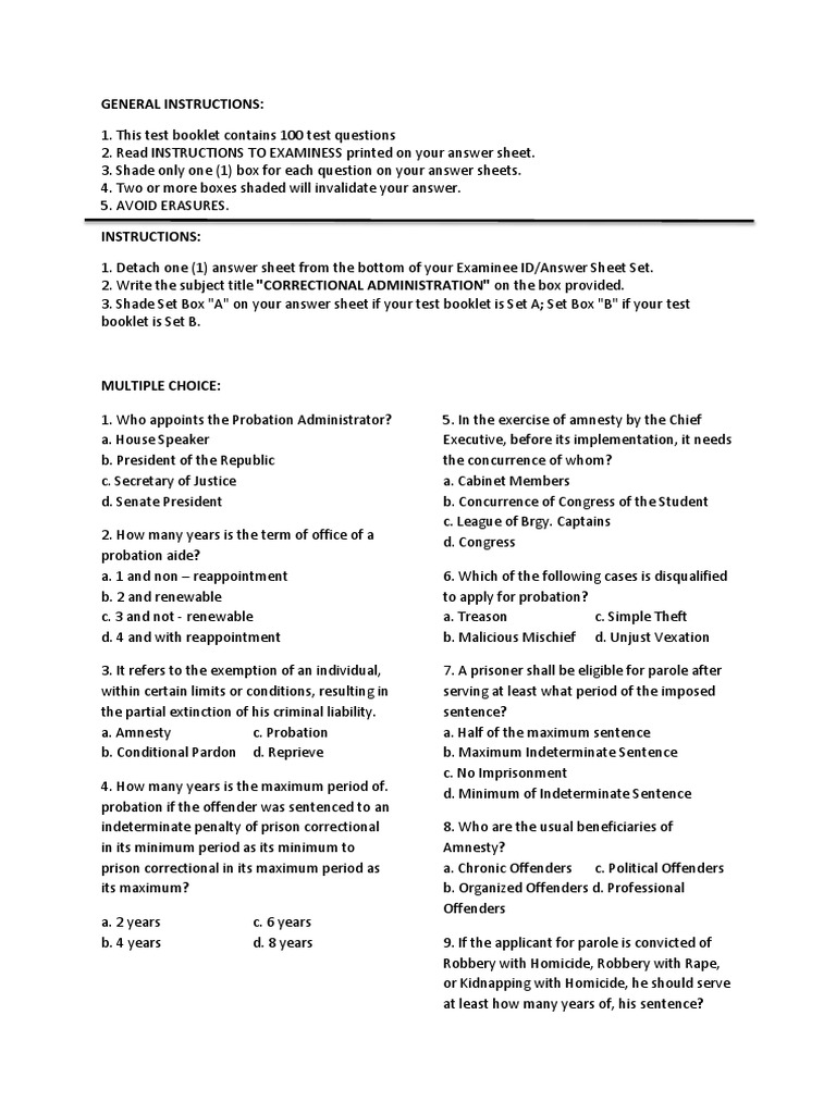 General Instructions Correctional Administration Seta | PDF | Pardon ...