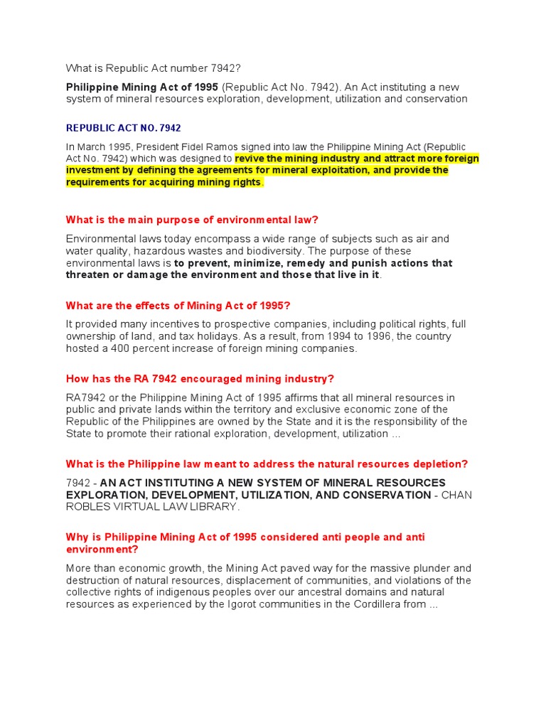 Overview of the Philippine Mining Act 1995 | PDF | Mining ...