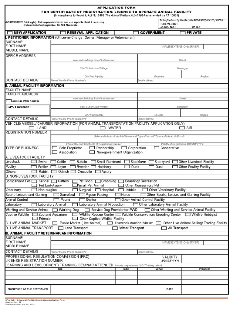 Animal Facility Registration Application | PDF