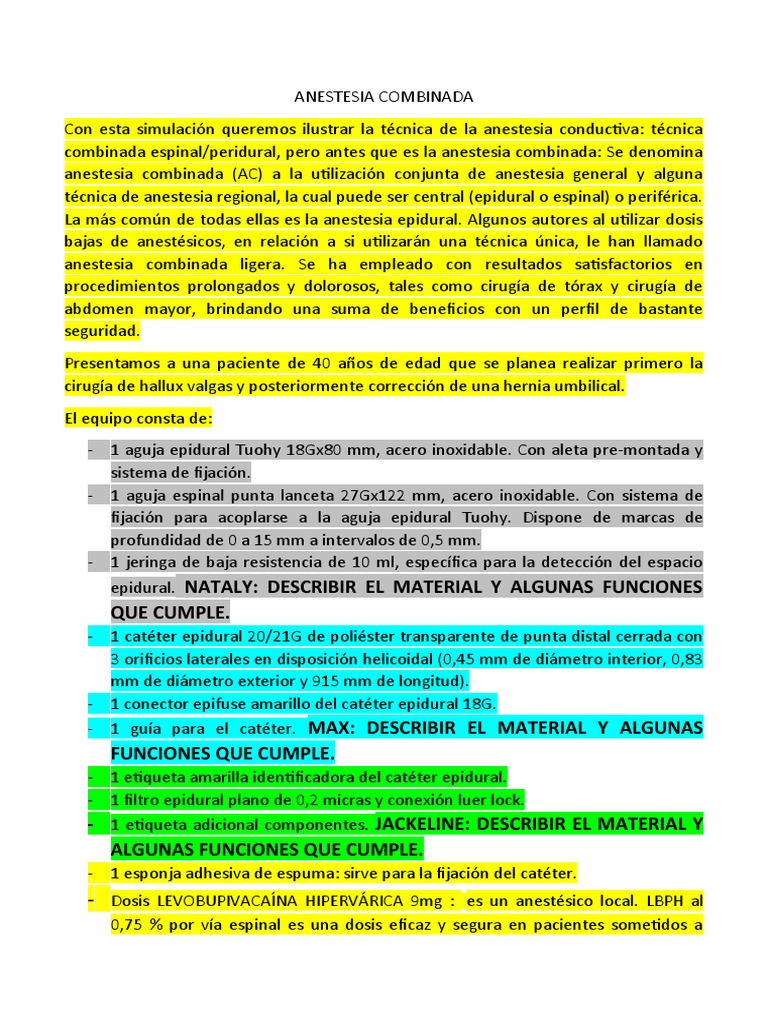 Anestesia Combinada: Técnica y Ventajas | PDF | Tratamientos médicos ...