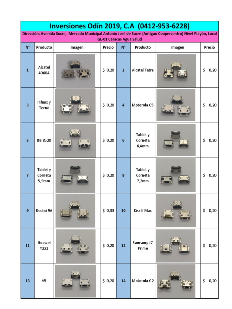 Catálogo Pines Micro USB | PDF | Computadoras móviles | Electrónica de consumo