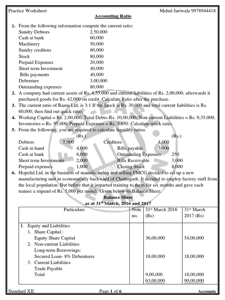 Accounts Worksheet | PDF