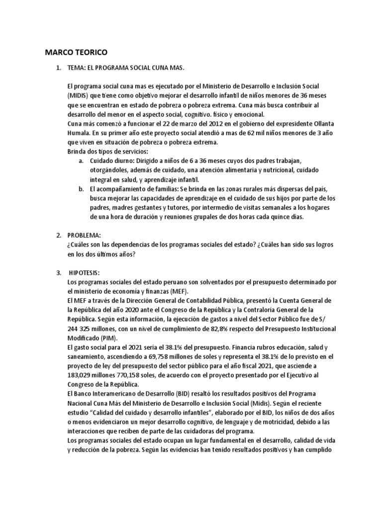 Logros del Programa Cuna Más en Perú | PDF | Presupuesto | Banco ...