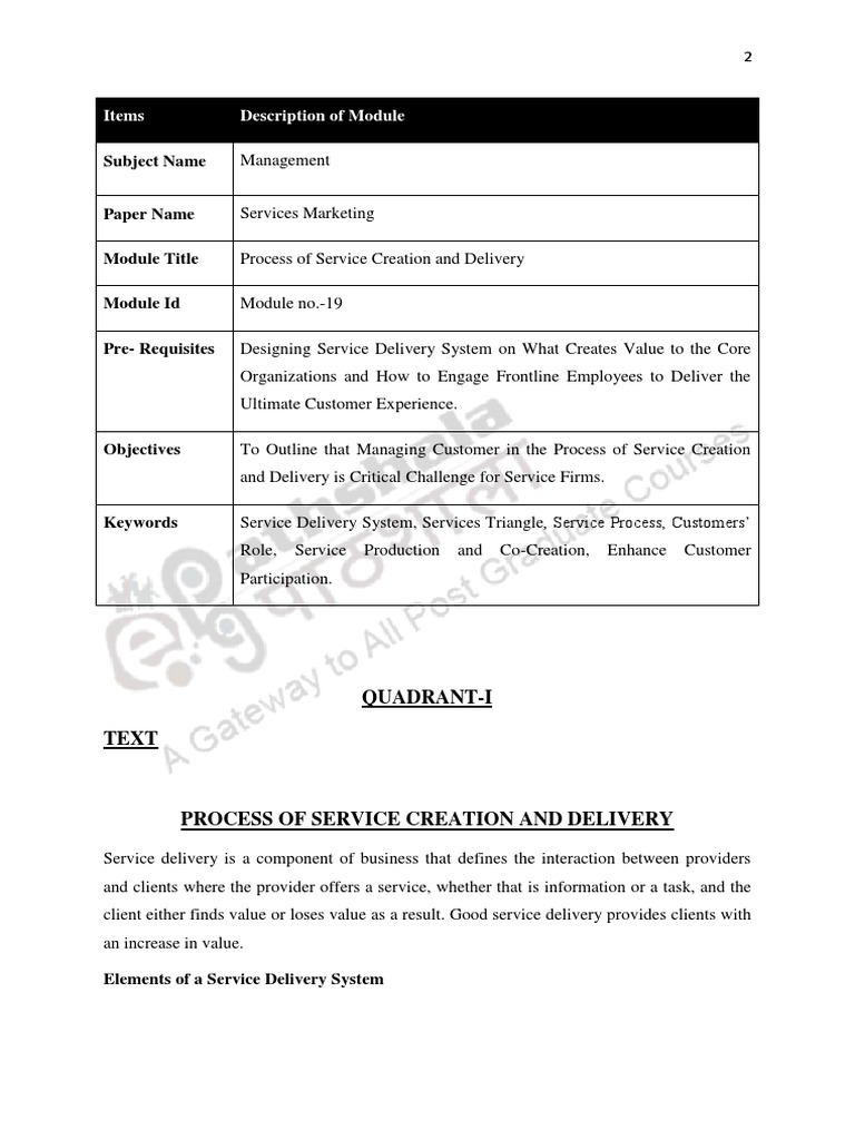 Process of Service Creation and Delivery | PDF