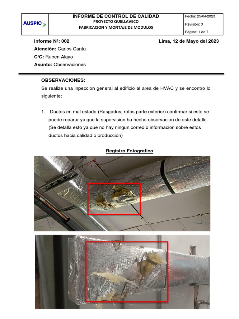 Informe 002 - Observaciones Hvac. | PDF