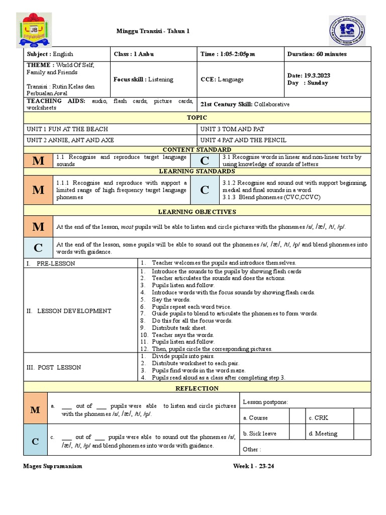 Phonics Lesson 1 | PDF | Phonics | Psycholinguistics