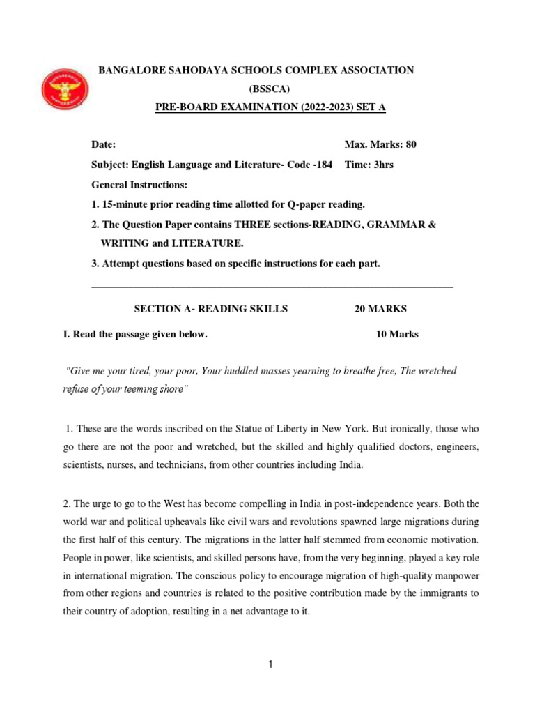 Class X English Set A | PDF